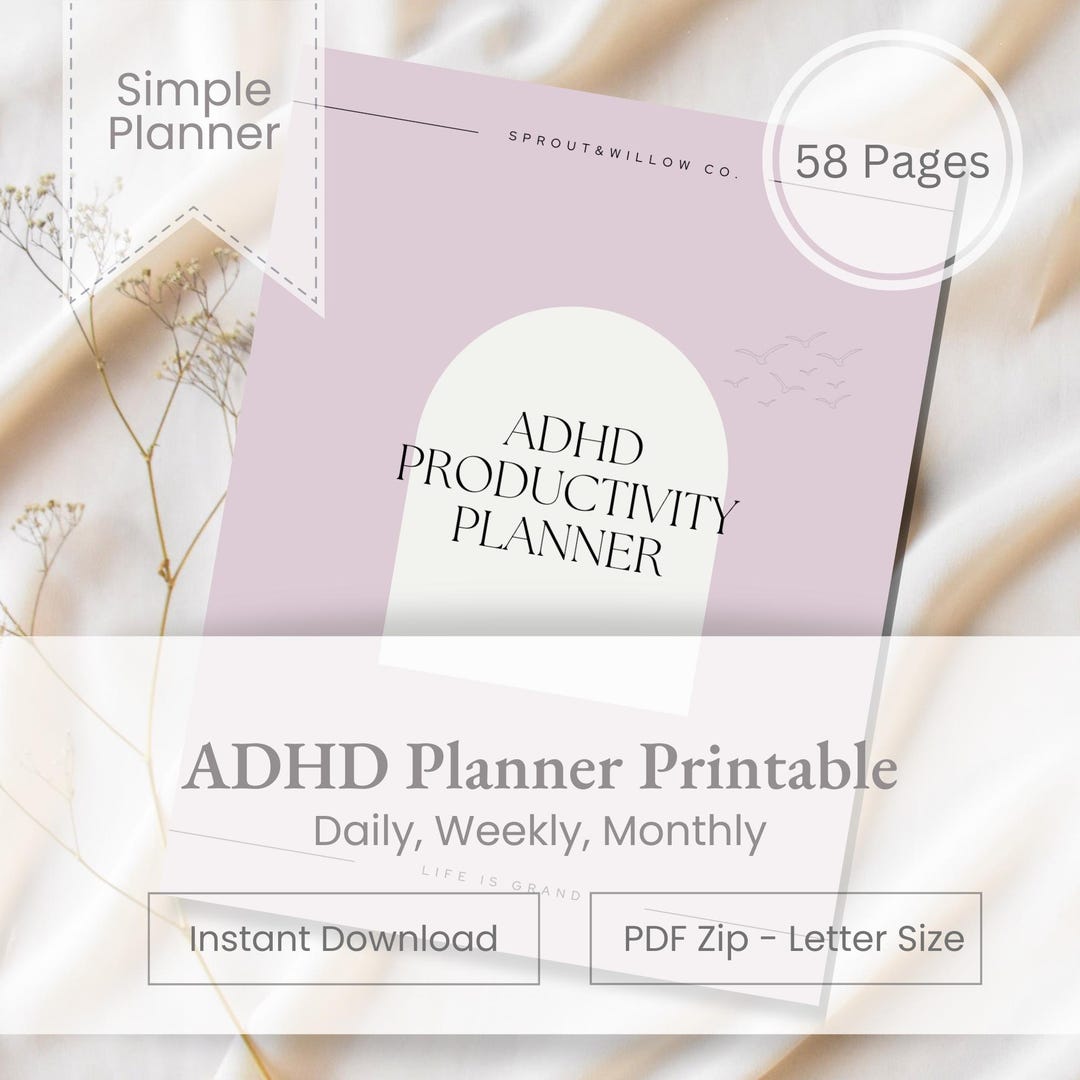 ADHD Planner Printable Simple Schedule Meal Plans Weekly Monthly ...