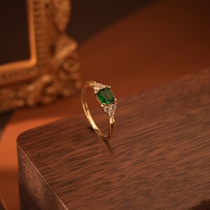 18K Emerald Birthstone Ring, Gold Plating Green Stone Ring, Womens ...