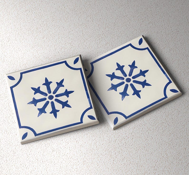 Tile Watercolor Blue White Design Set of 1 Wall Decor Tile White Blue ...