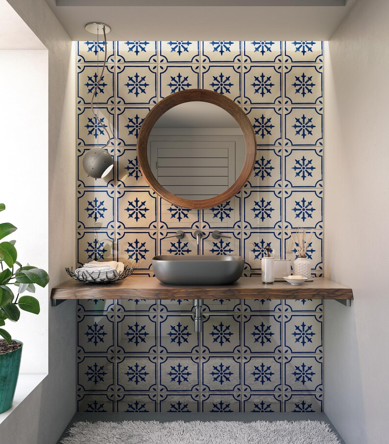 Tile Watercolor Blue White Design Set of 1 Wall Decor Tile White Blue ...