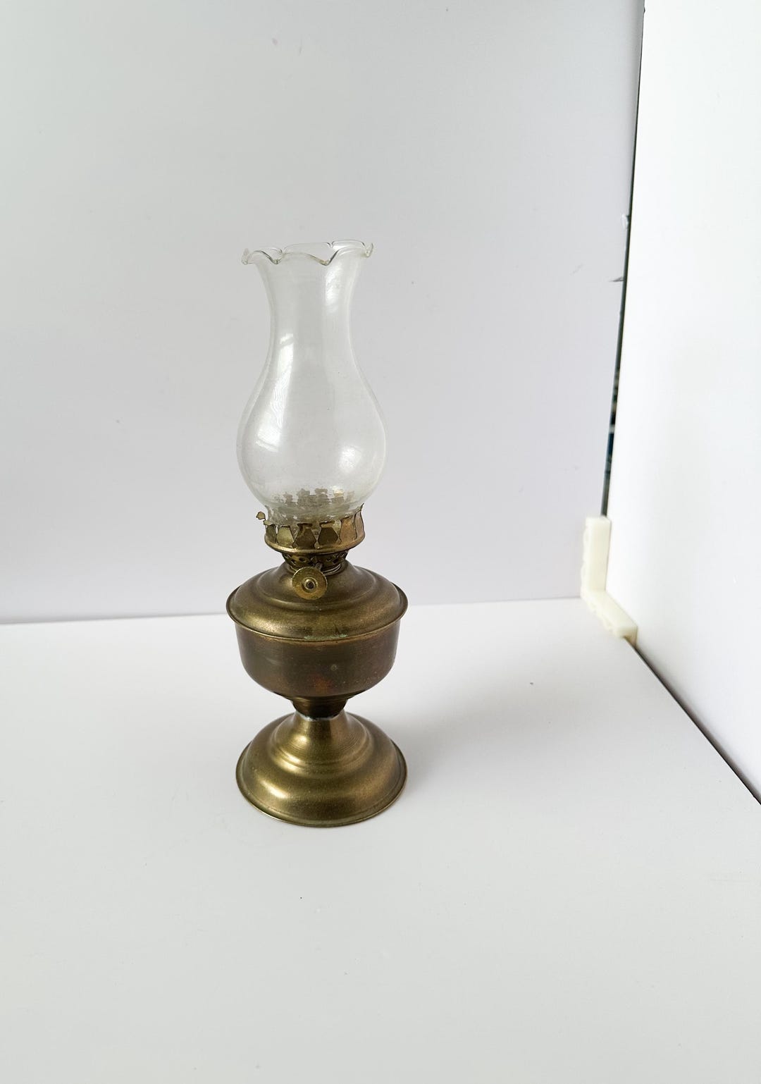 Mini Brass Oil Lamp With Hurricane Glass: Vintage Cottagecore Decor - Etsy