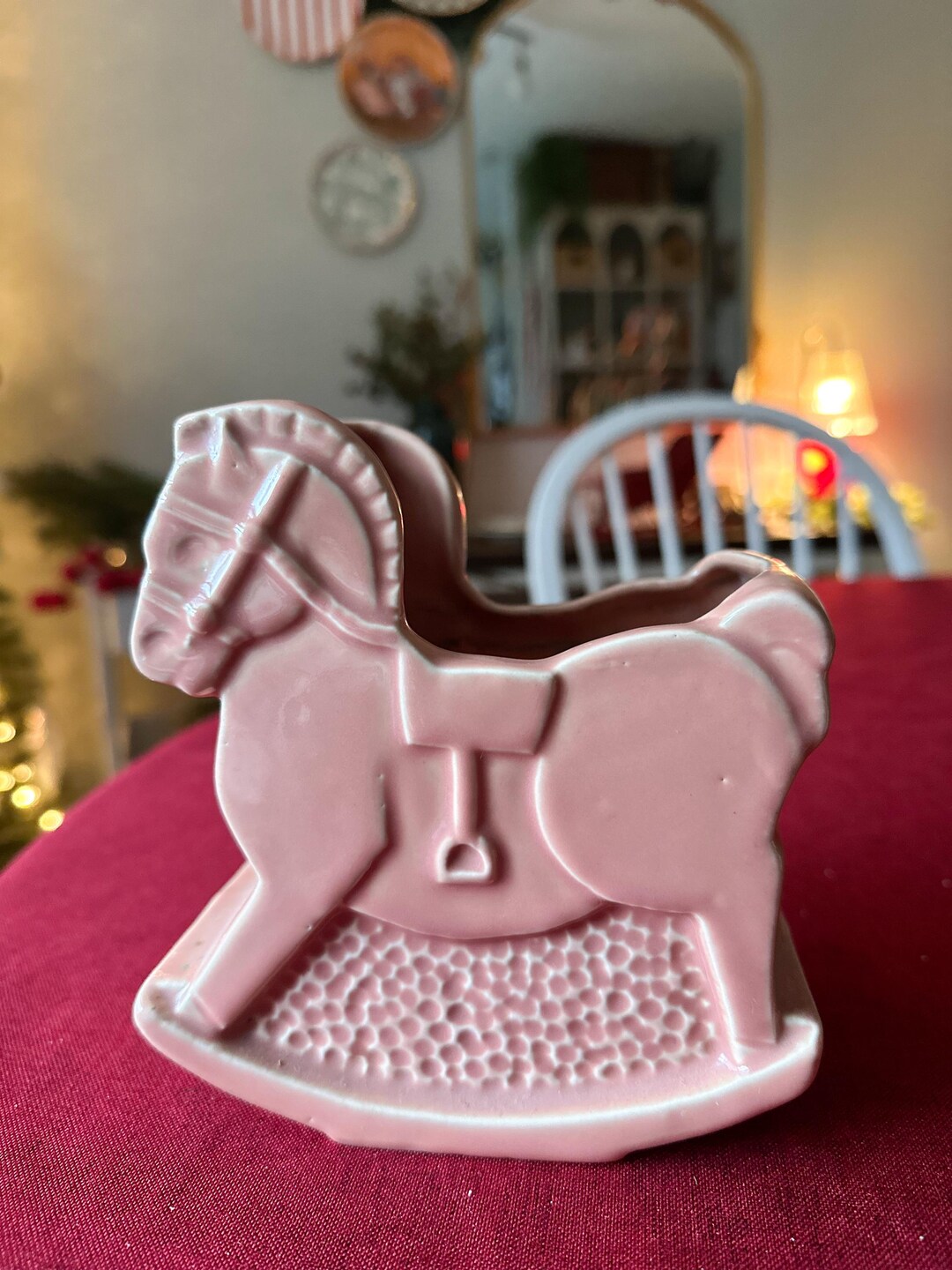 Vintage Shawnee Pottery Pink Ceramic Rocking Horse Planter - USA 526 ...