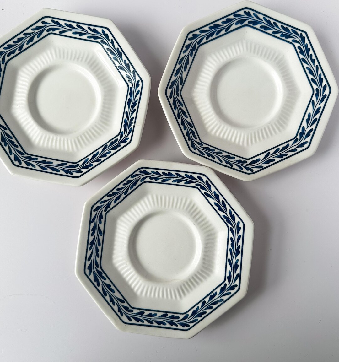 Set of 3 Vintage Ironstone Dessert Plates – Navy Blue Octagon Plates ...