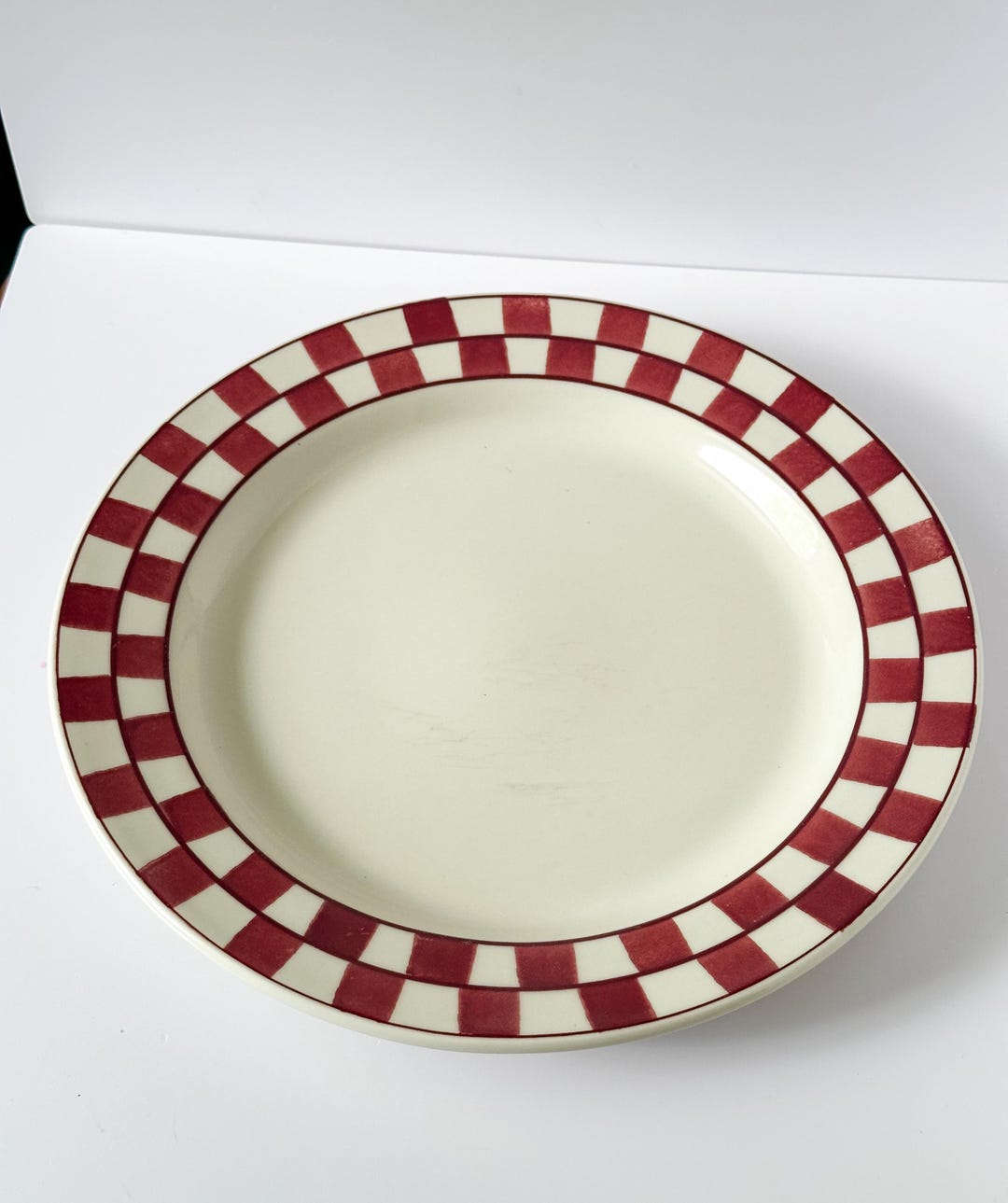 Vintage Hartstone Red Checks Dinner Plate: USA Stoneware Gingham Decor ...