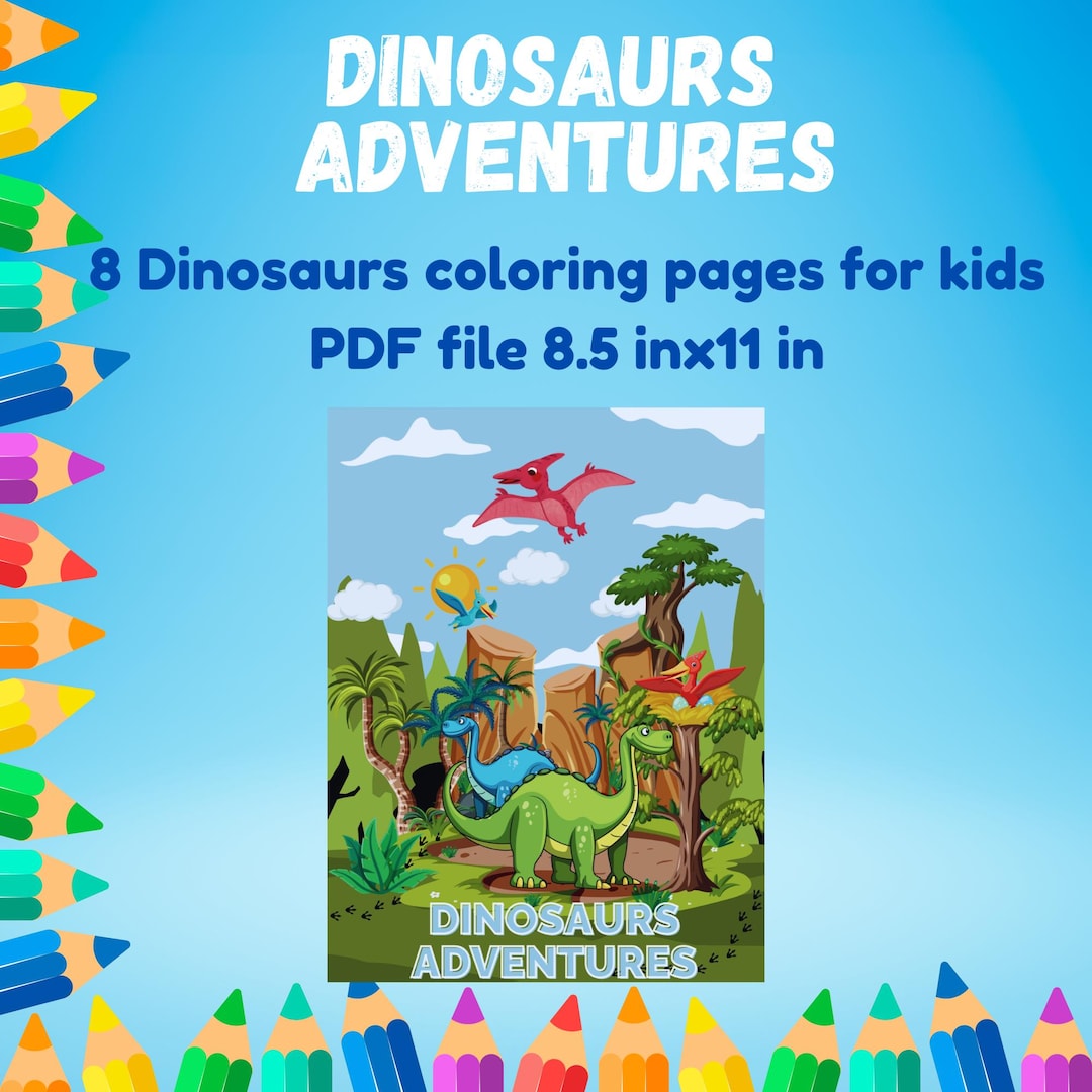 Dinosaur Coloring Pages for Kids: 8 Printable Dino Sheets (digital ...
