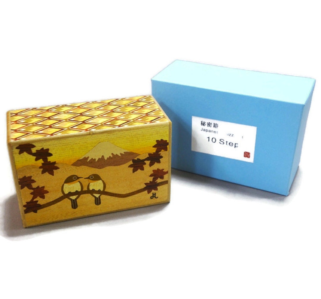 Large Wooden Inlay Puzzle Box Birds, Mt. Fuji and Gourds | 10 Steps ...