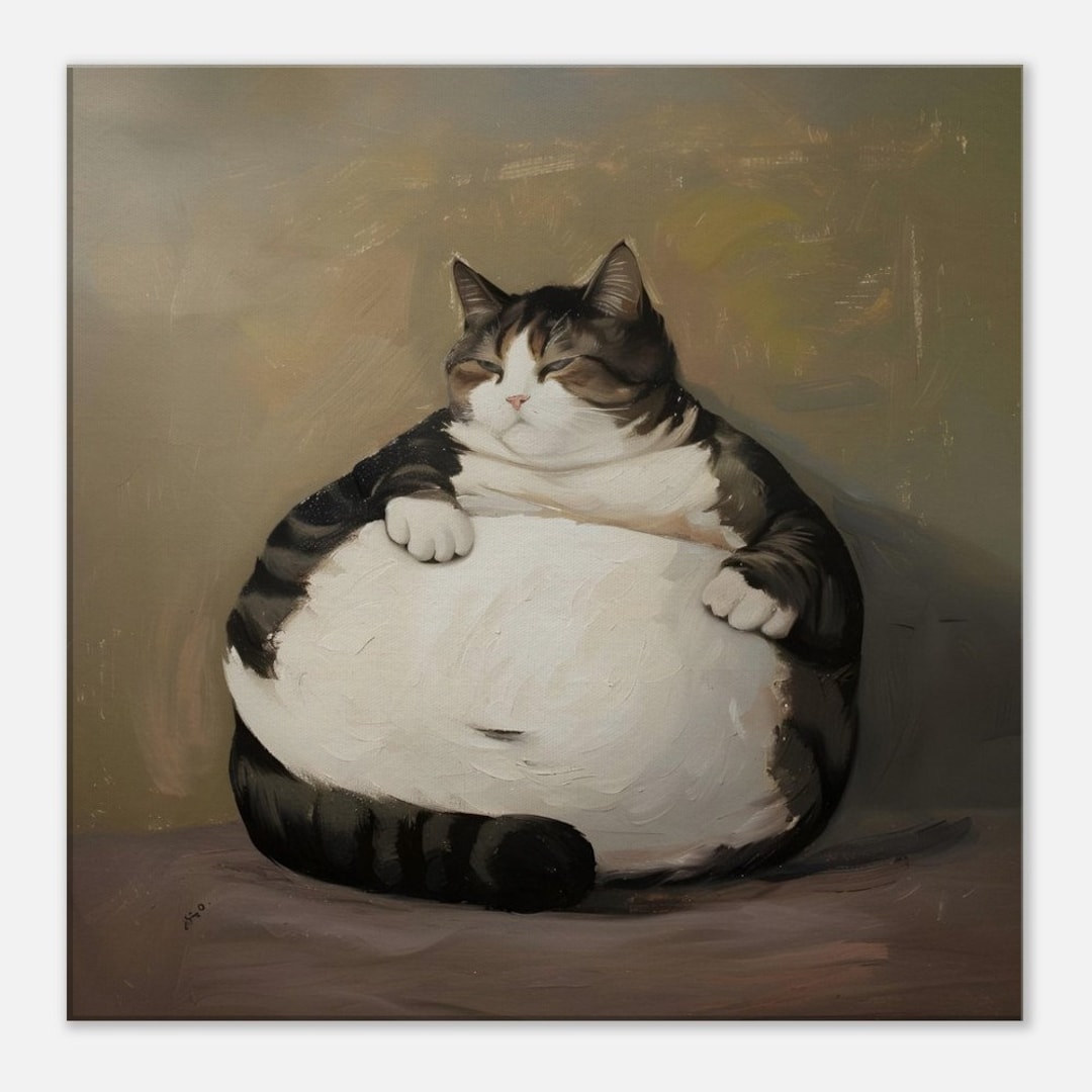 Cute, Funny, Fat Cat Oil Painting Style Canvas Print, Wall Art, Wall ...