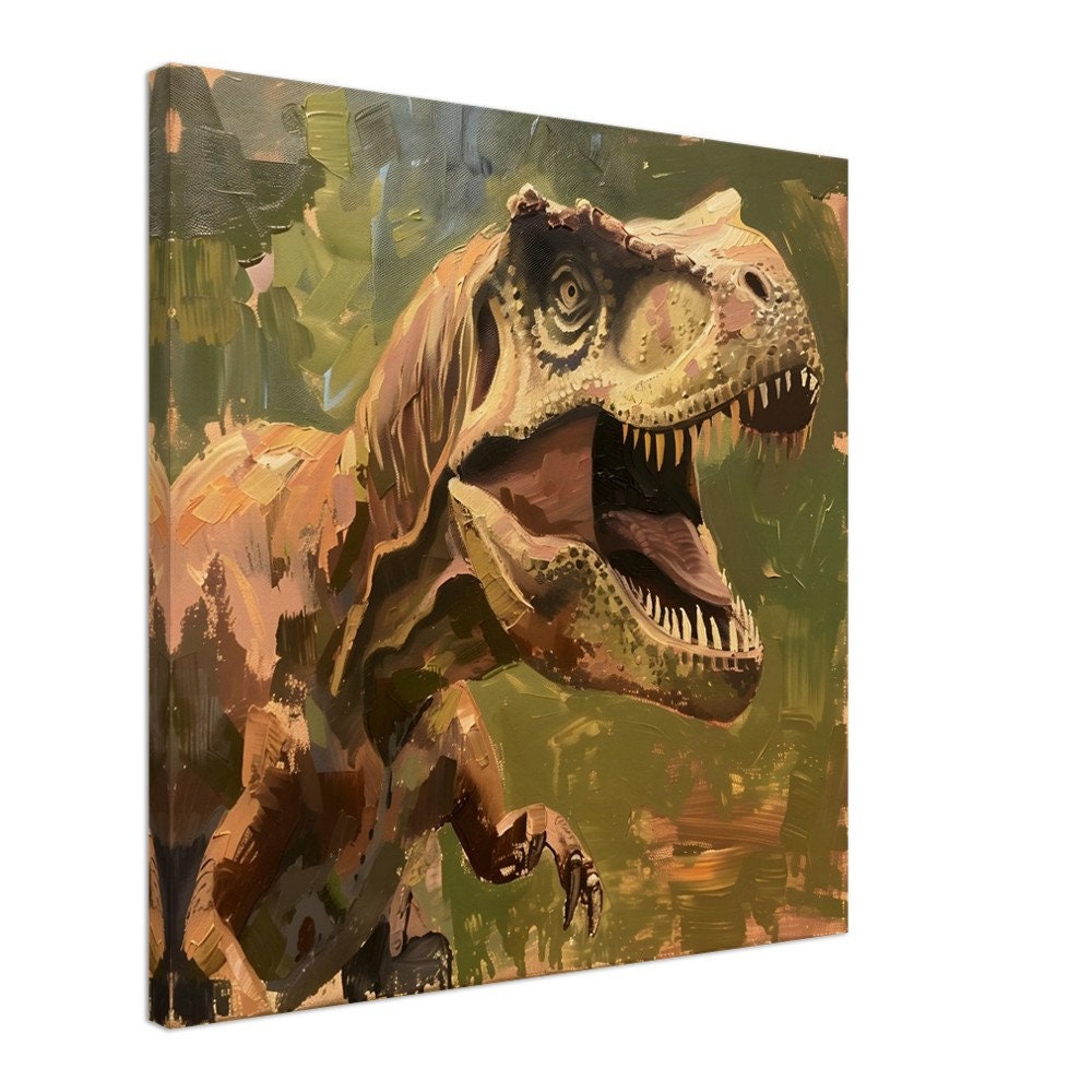 Tyrannosaurus Rex Dinosaur Oil Painting Style Print on Canvas Wall Art ...