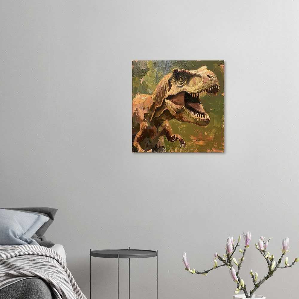 Tyrannosaurus Rex Dinosaur Oil Painting Style Print on Canvas Wall Art ...
