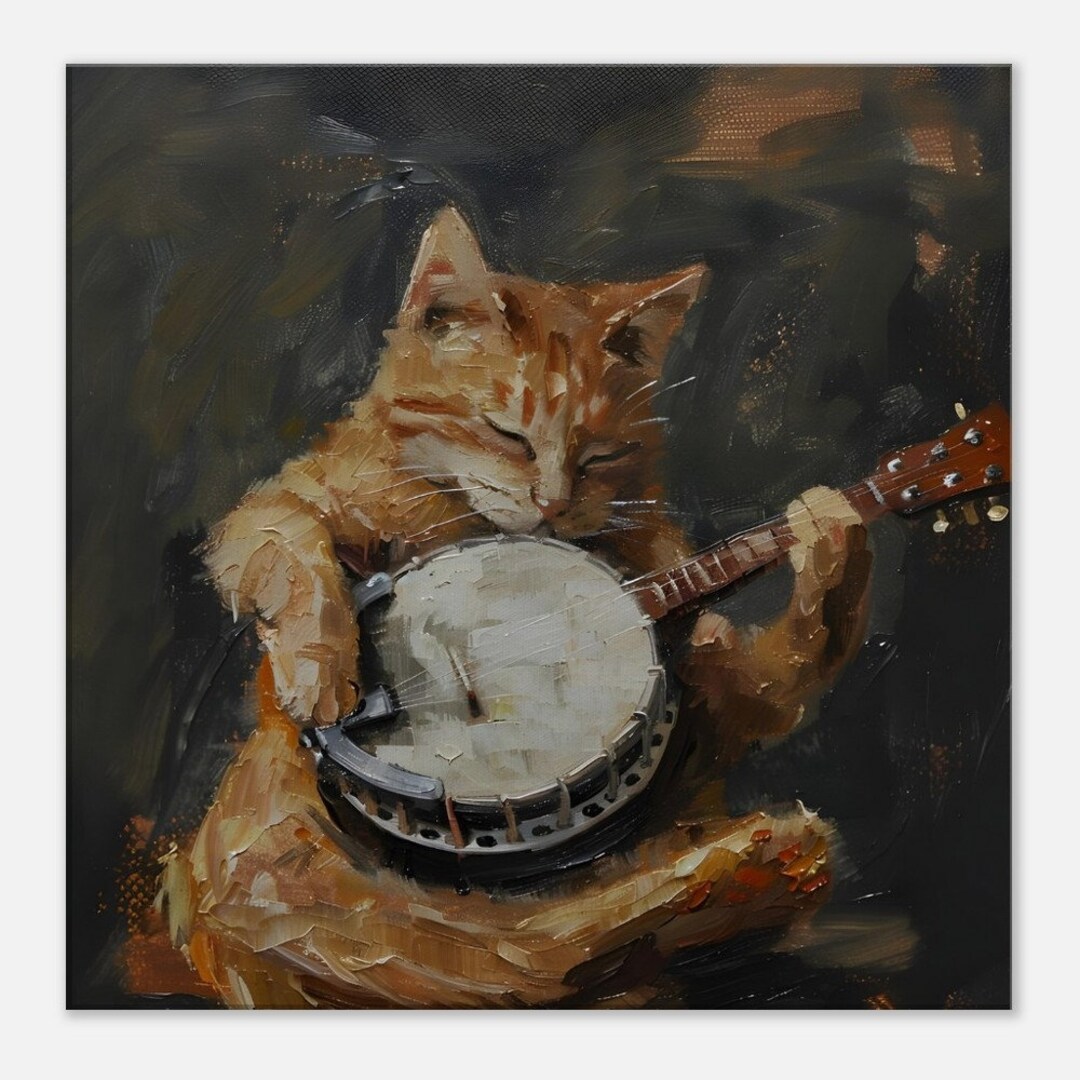 Cat Playing Banjo Oil Painting Style Canvas Print, Cute, Funny, Wall ...