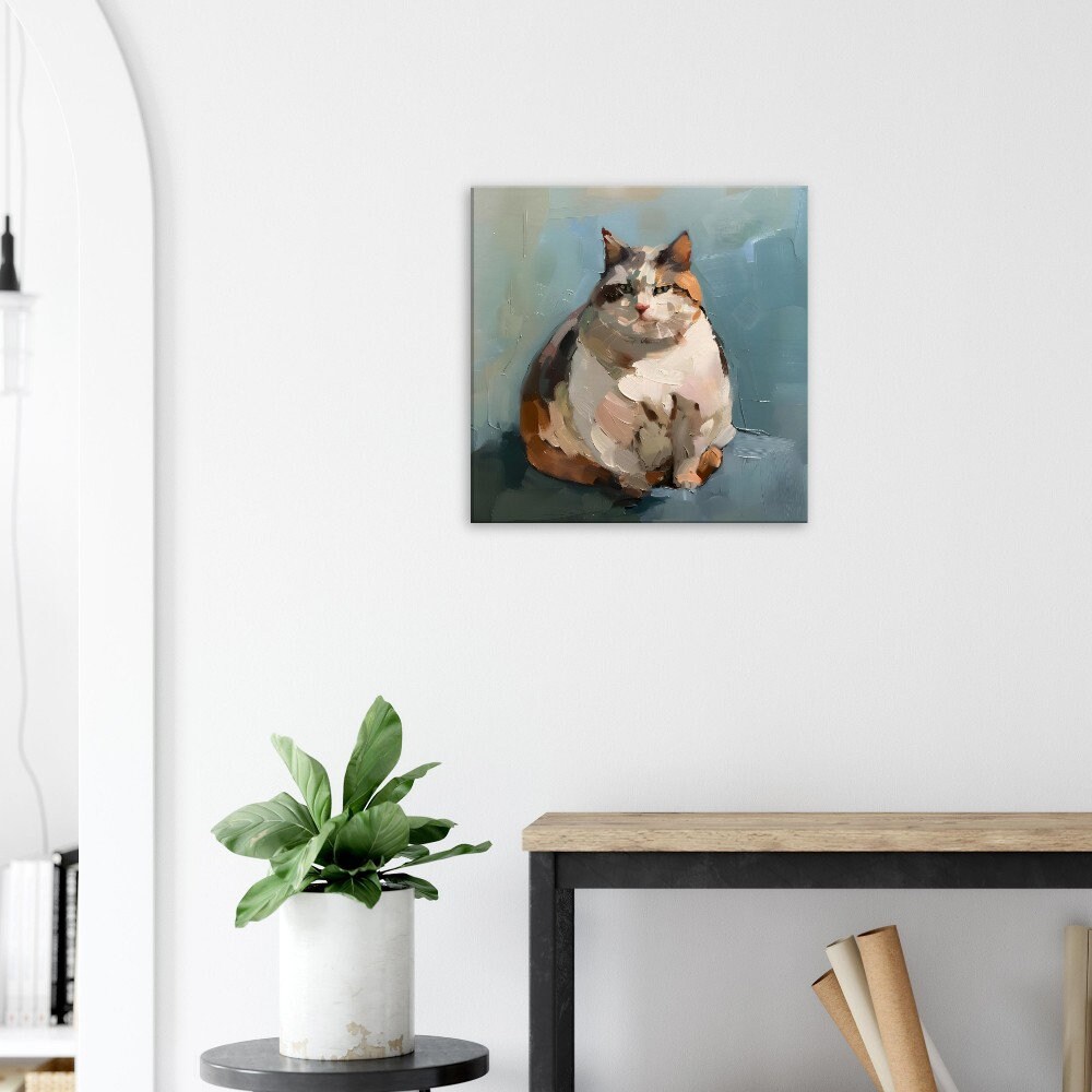 Cute, Funny, Fat Cat Oil Painting Style Canvas Print, Wall Art, Wall ...