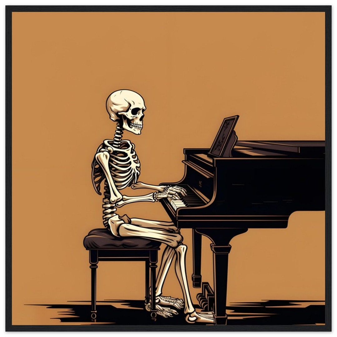 Skeleton Playing Piano Black White and Yellow Wall Art Print Grand ...