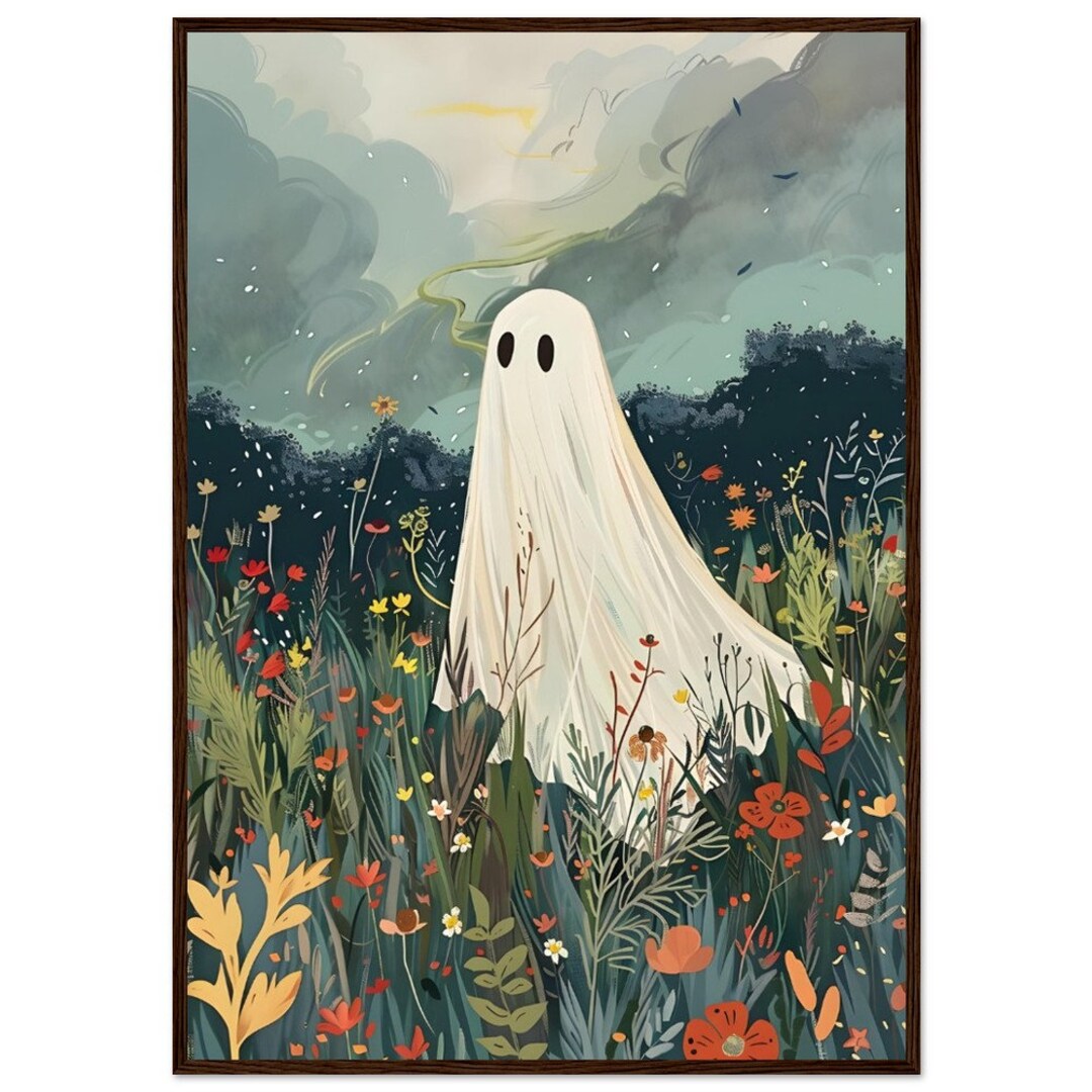 Ghost in Flower Field Illustration Framed Wall Art Hanging Poster Ghost ...