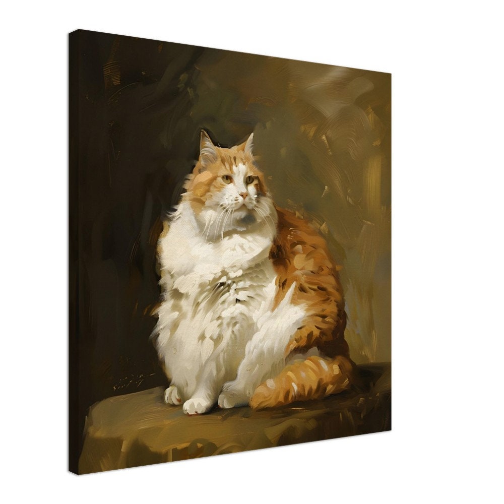 Cute, Funny, Fat Cat Oil Painting Style Canvas Print, Wall Art, Wall ...