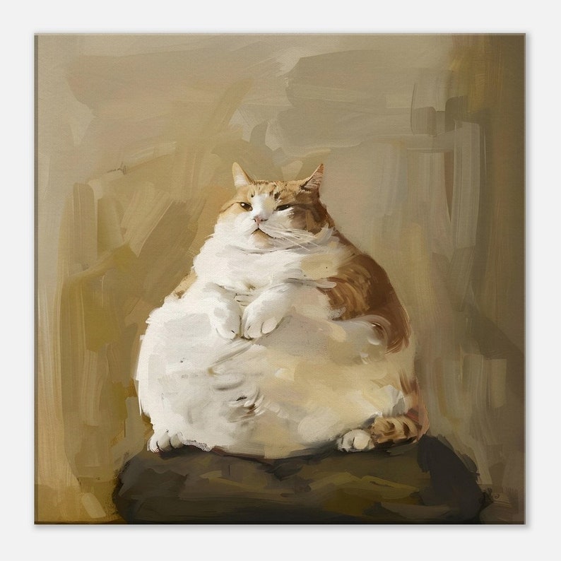 Cute, Funny, Fat Cat Oil Painting Style Canvas Print, Wall Art, Wall ...
