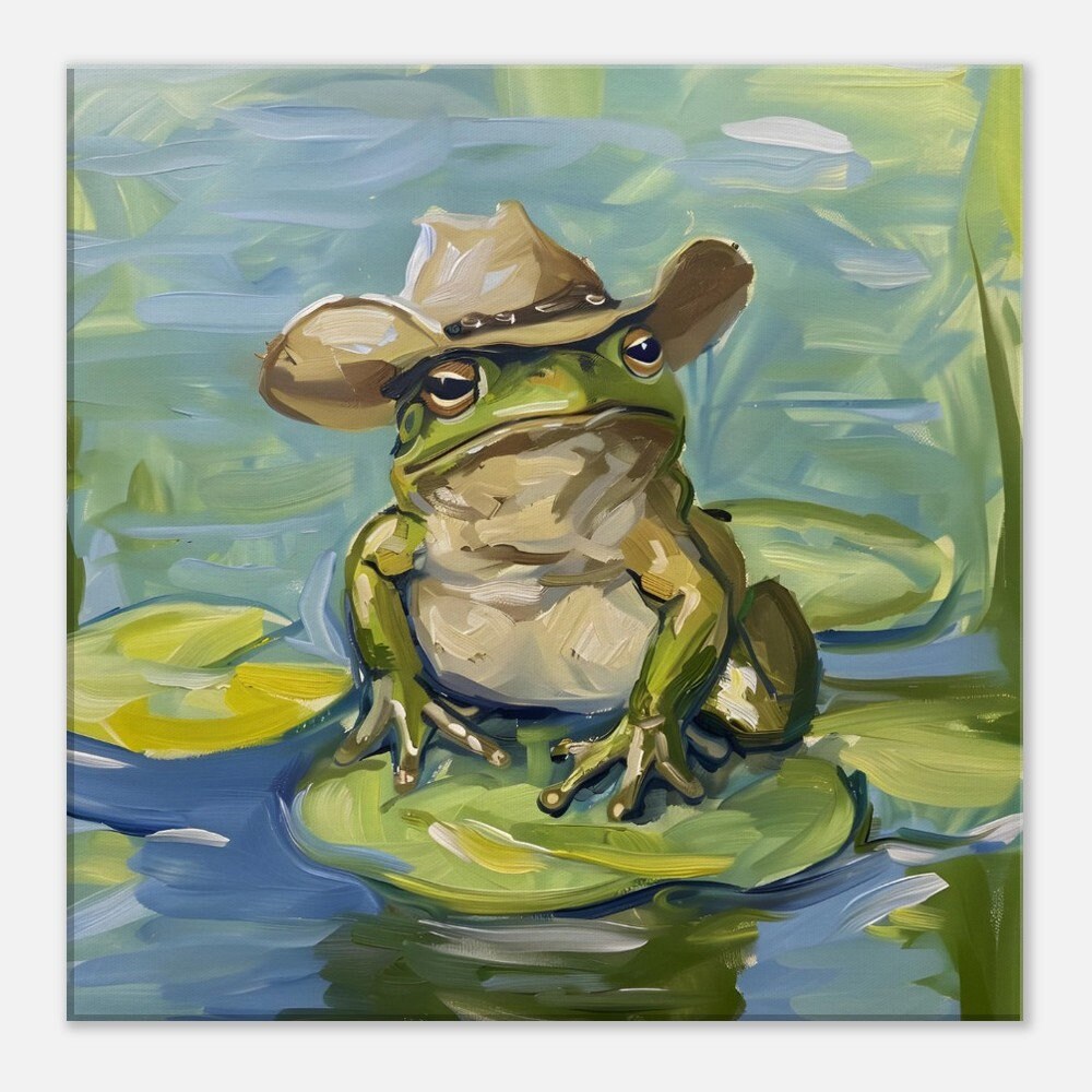 Cute, Funny, Frog With Hat Oil Painting Style Canvas Print, Wall Art ...
