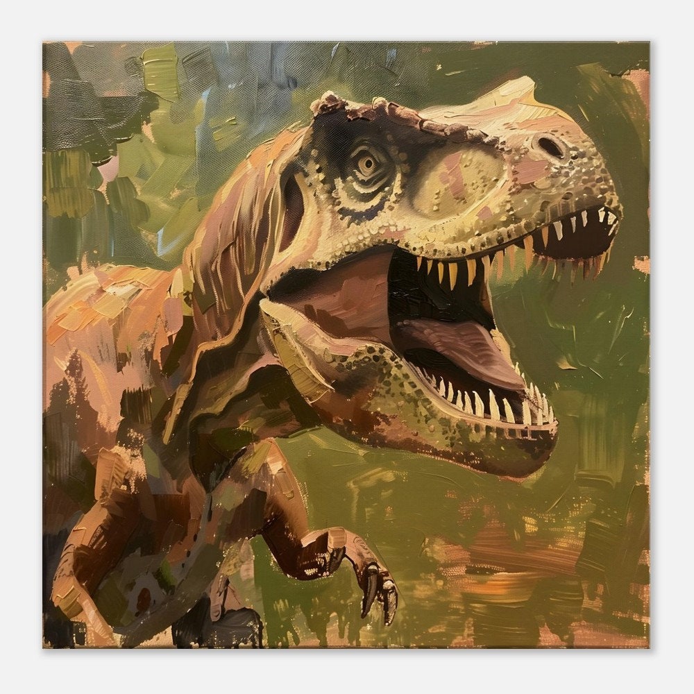 Tyrannosaurus Rex Dinosaur Oil Painting Style Print on Canvas Wall Art ...