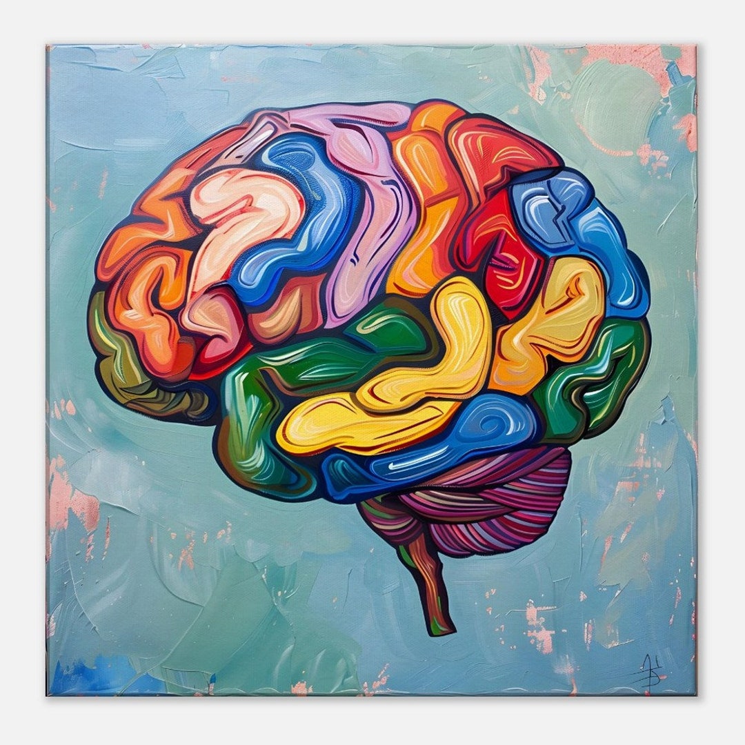 Rainbow Colorful Brain Oil Painting Style Print on Canvas Wall Art Gift ...