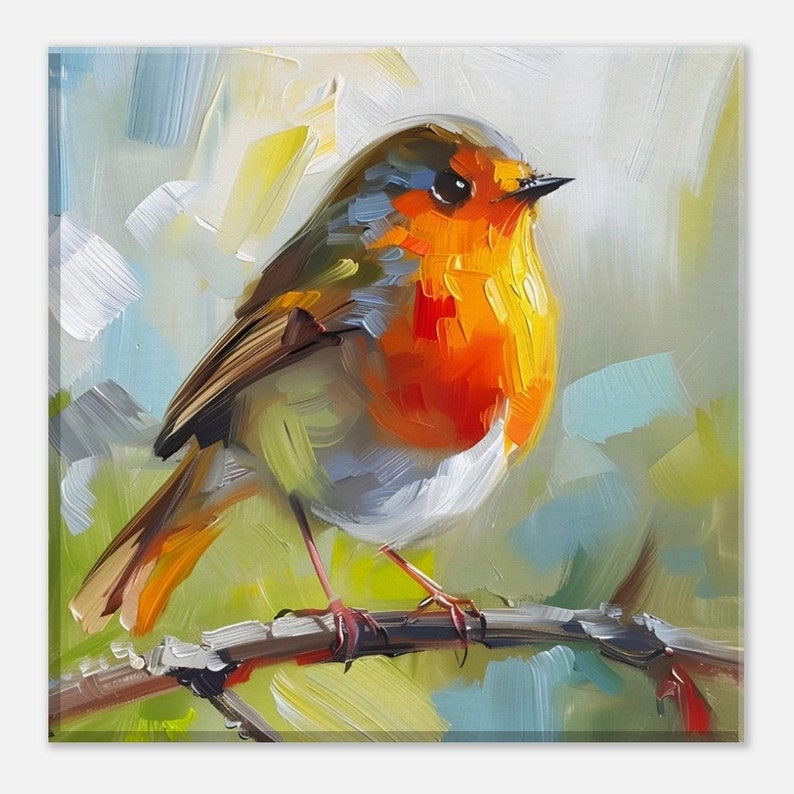Colorful Bird on Branch Art Print, Canvas Oil Painting Print, Small ...