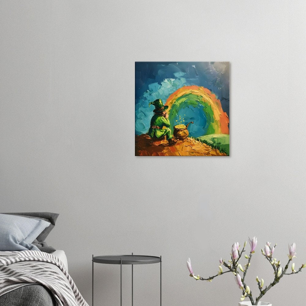 Leprechaun With Pot of Gold in Front of a Rainbow Oil Painting Style ...