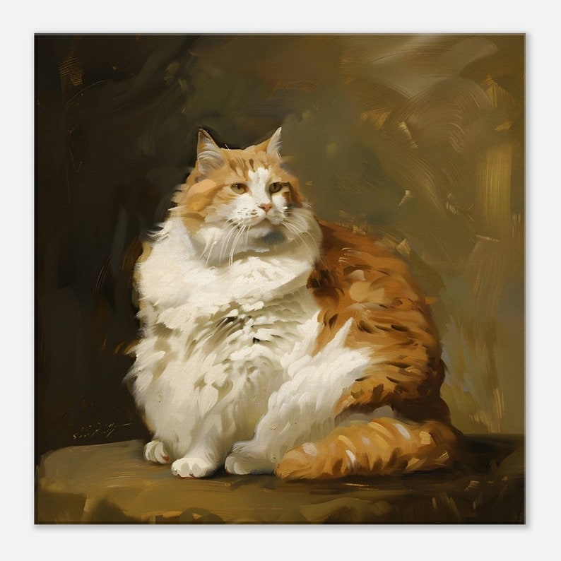 Cute, Funny, Fat Cat Oil Painting Style Canvas Print, Wall Art, Wall ...