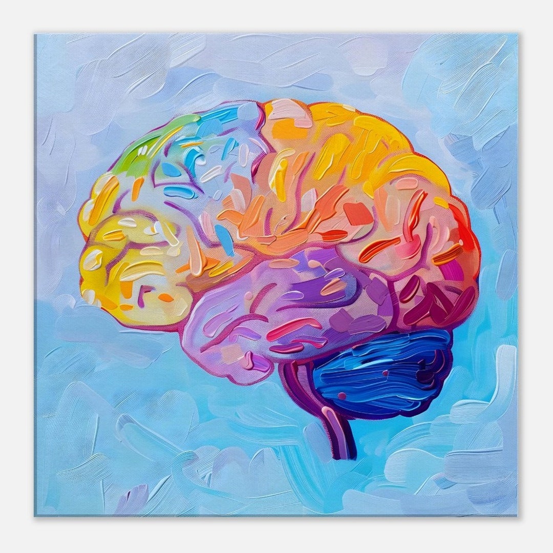Rainbow Colorful Brain Oil Painting Style Print on Canvas Wall Art Gift ...