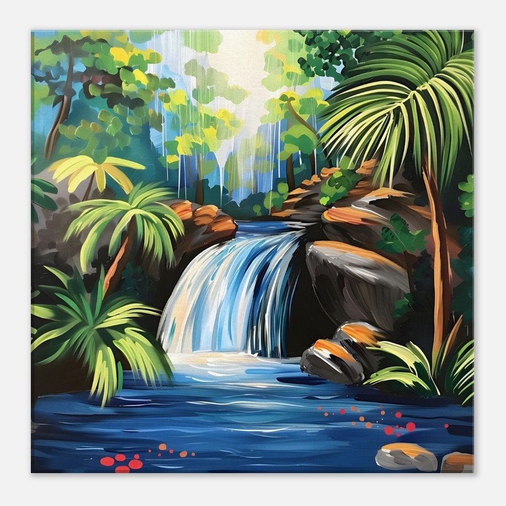 Original Jungle Waterfall Landscape Oil Painting, Printed on Canvas ...