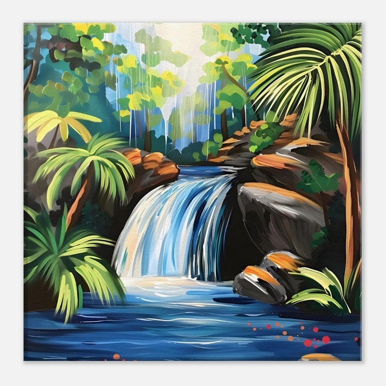 Original Jungle Waterfall Landscape Oil Painting, Printed on Canvas ...