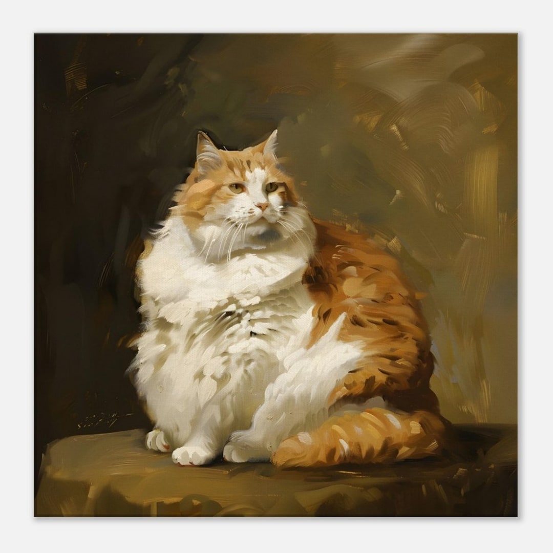 Cute, Funny, Fat Cat Oil Painting Style Canvas Print, Wall Art, Wall ...