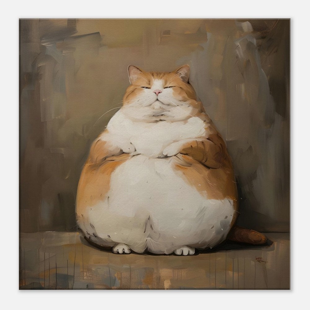 Cute, Funny, Fat Cat Oil Painting Style Canvas Print, Wall Art, Wall ...