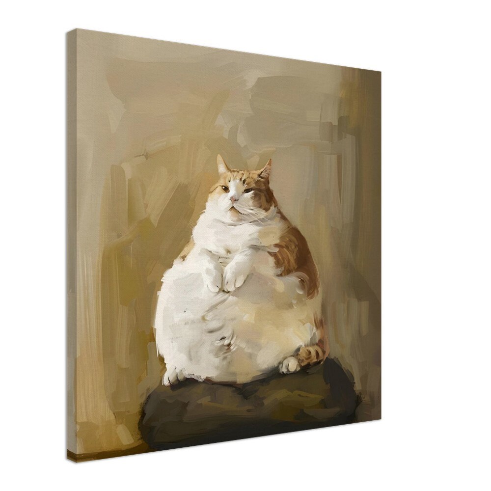 Cute, Funny, Fat Cat Oil Painting Style Canvas Print, Wall Art, Wall ...