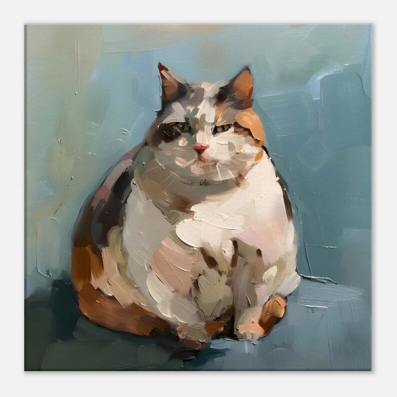 Cute, Funny, Fat Cat Oil Painting Style Canvas Print, Wall Art, Wall ...