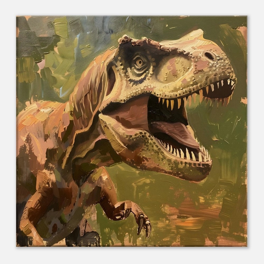 Tyrannosaurus Rex Dinosaur Oil Painting Style Print on Canvas Wall Art ...