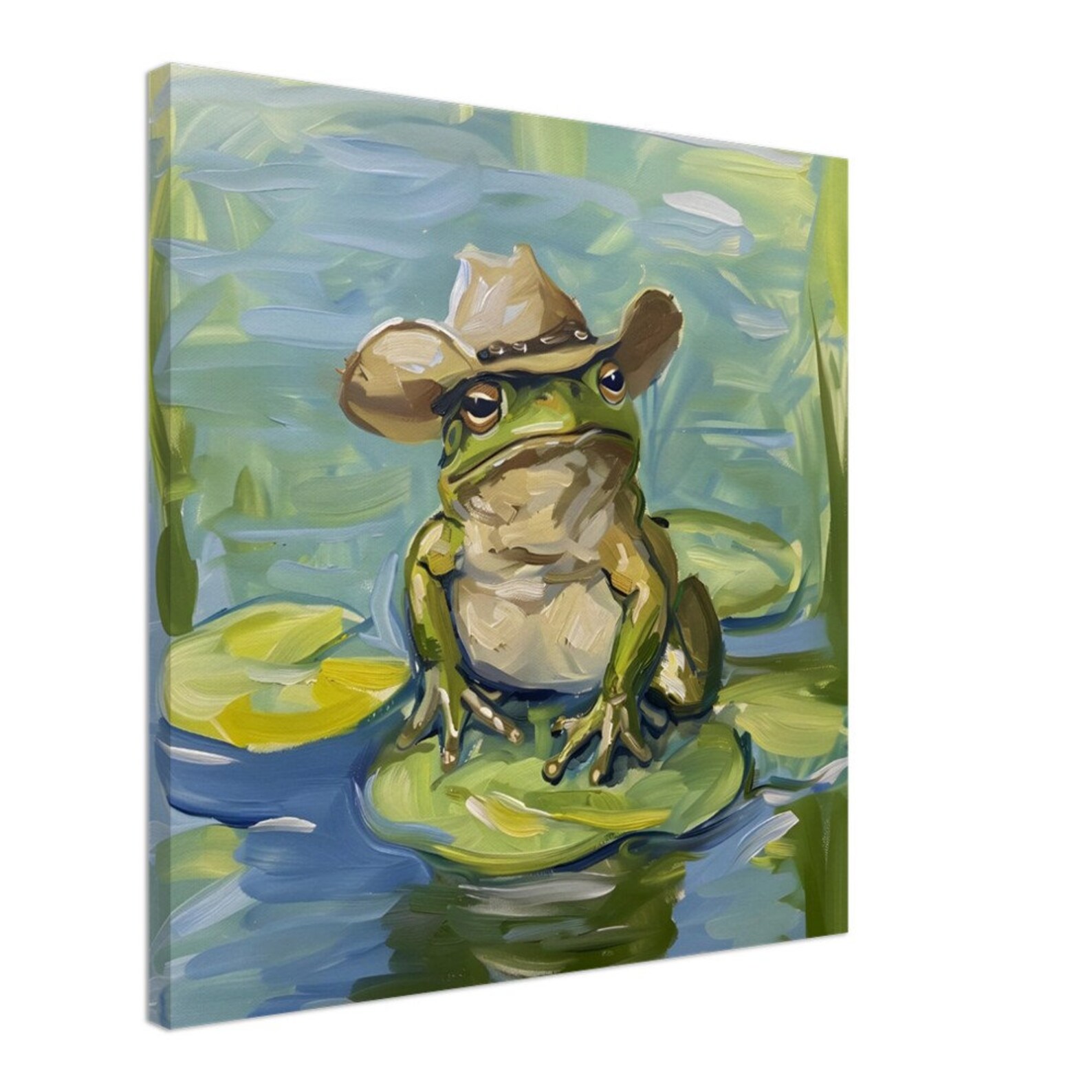 Cute, Funny, Frog With Hat Oil Painting Style Canvas Print, Wall Art ...