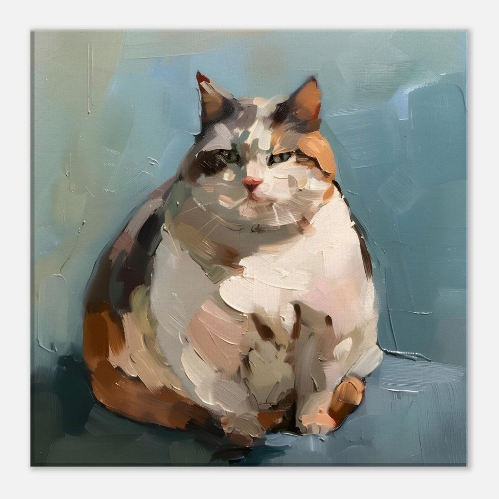 Cute, Funny, Fat Cat Oil Painting Style Canvas Print, Wall Art, Wall ...