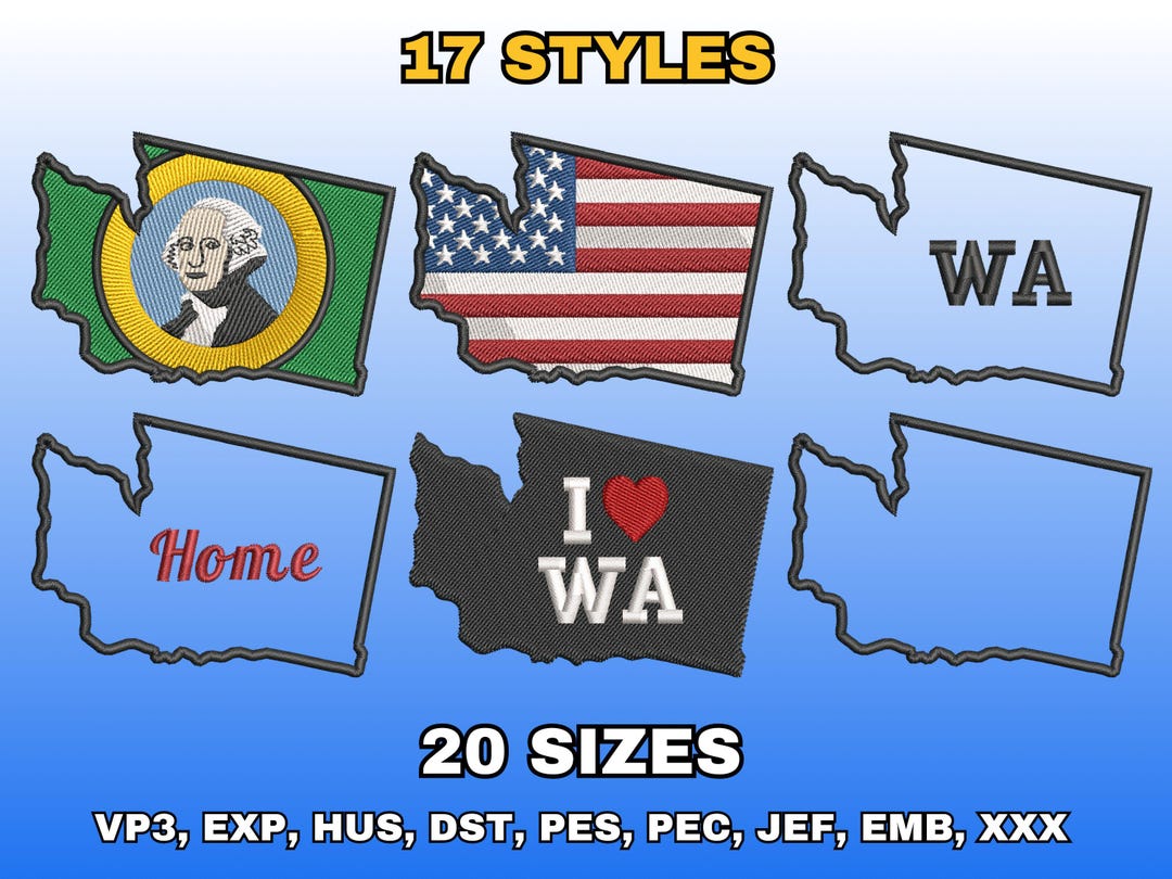 Washington Border Shape Embroidery Design, Digital Machine Embroidery ...
