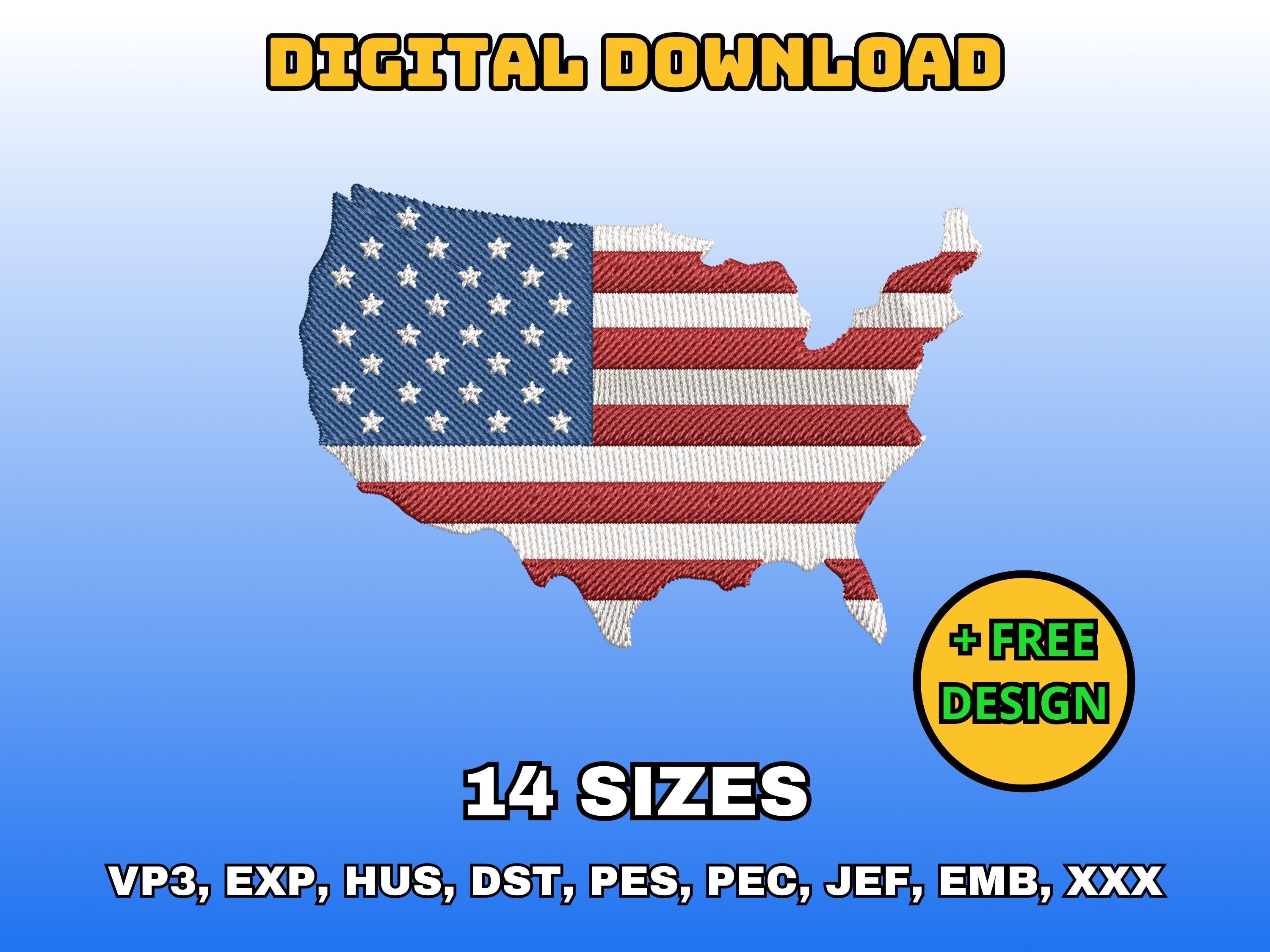 USA Map Embroidery Design, Digital Machine Embroidery Files, American ...
