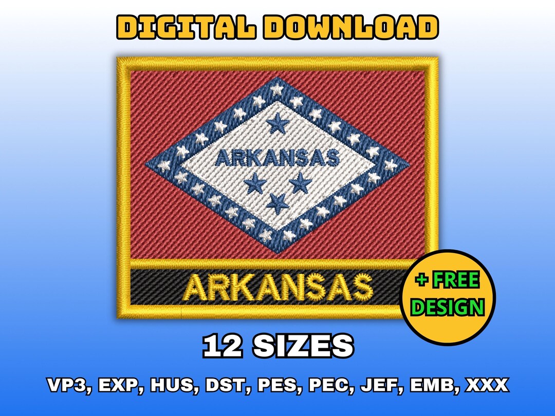 Arkansas Flag With Text Label - Embroidery Design, Digital Machine ...