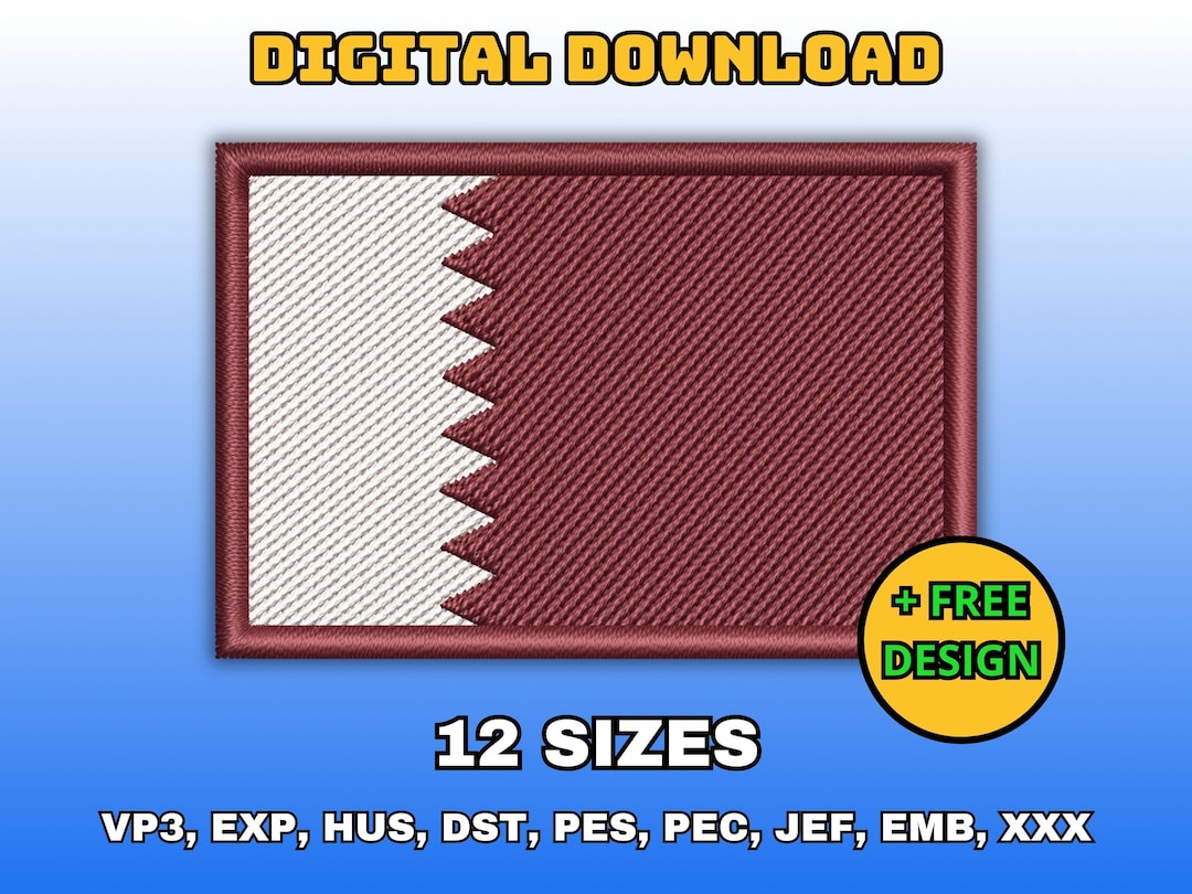 Qatar Flag Embroidery Design, Digital Machine Embroidery Files, Qatari ...