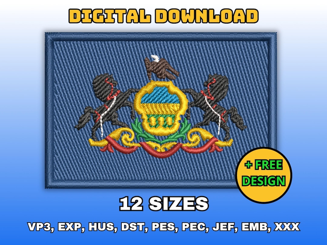 Pennsylvania Embroidery Design, Digital Machine Embroidery Files, USA ...