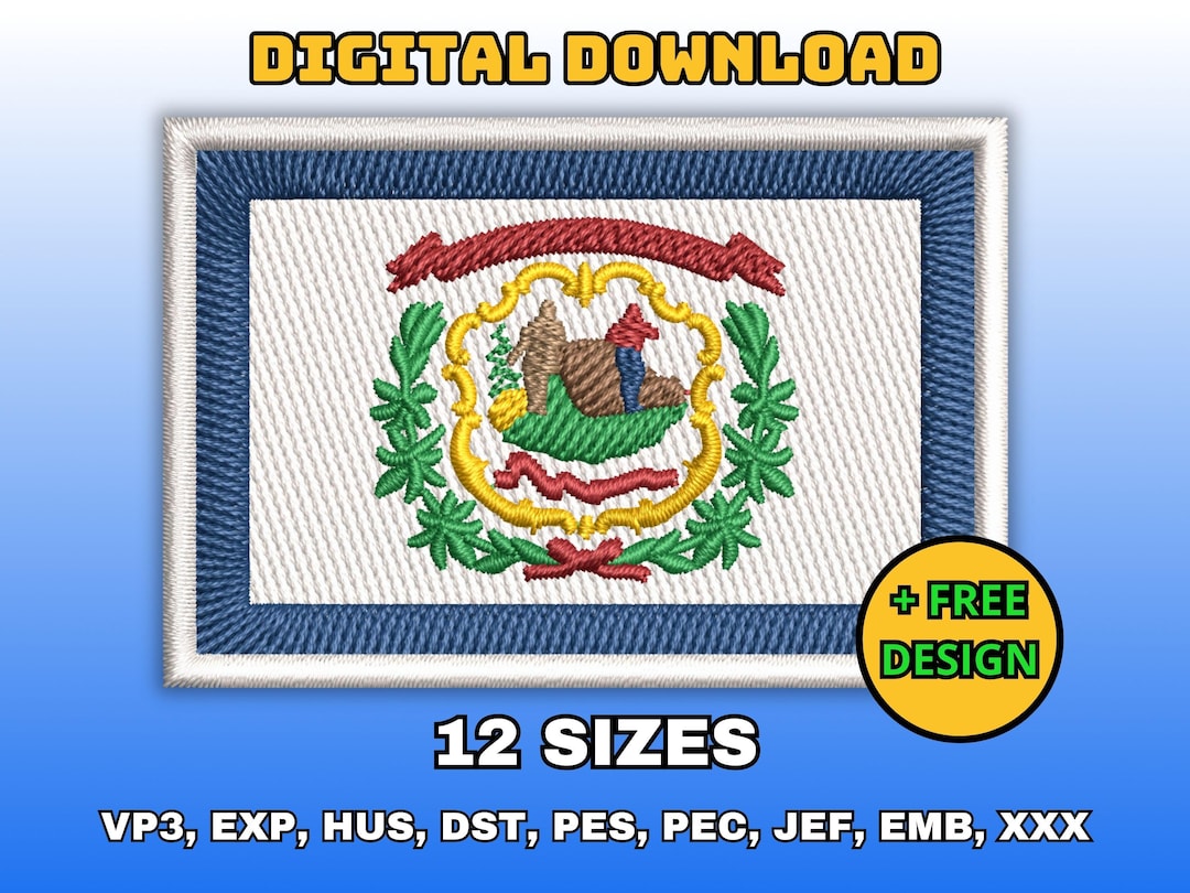 West Virginia Embroidery Design, Digital Machine Embroidery Files, USA ...