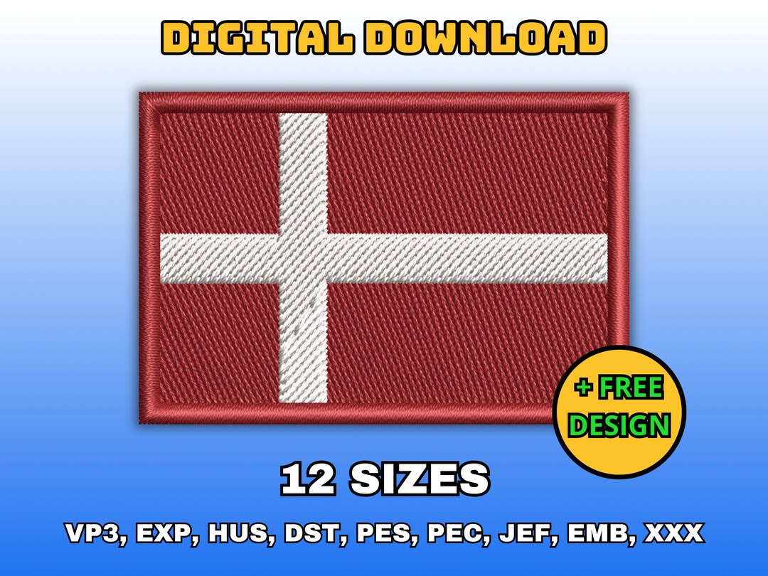 Denmark Flag Embroidery Design, Digital Machine Embroidery Files ...