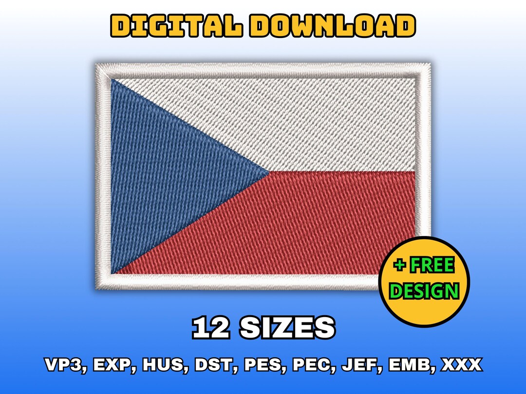 Czechia Flag Embroidery Design, Digital Machine Embroidery Files, Czech ...