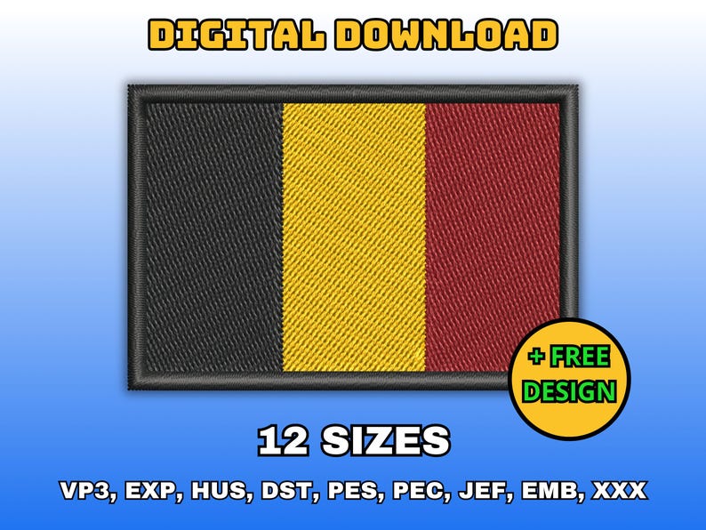 Belgium Flag Embroidery Design, Digital Machine Embroidery File ...