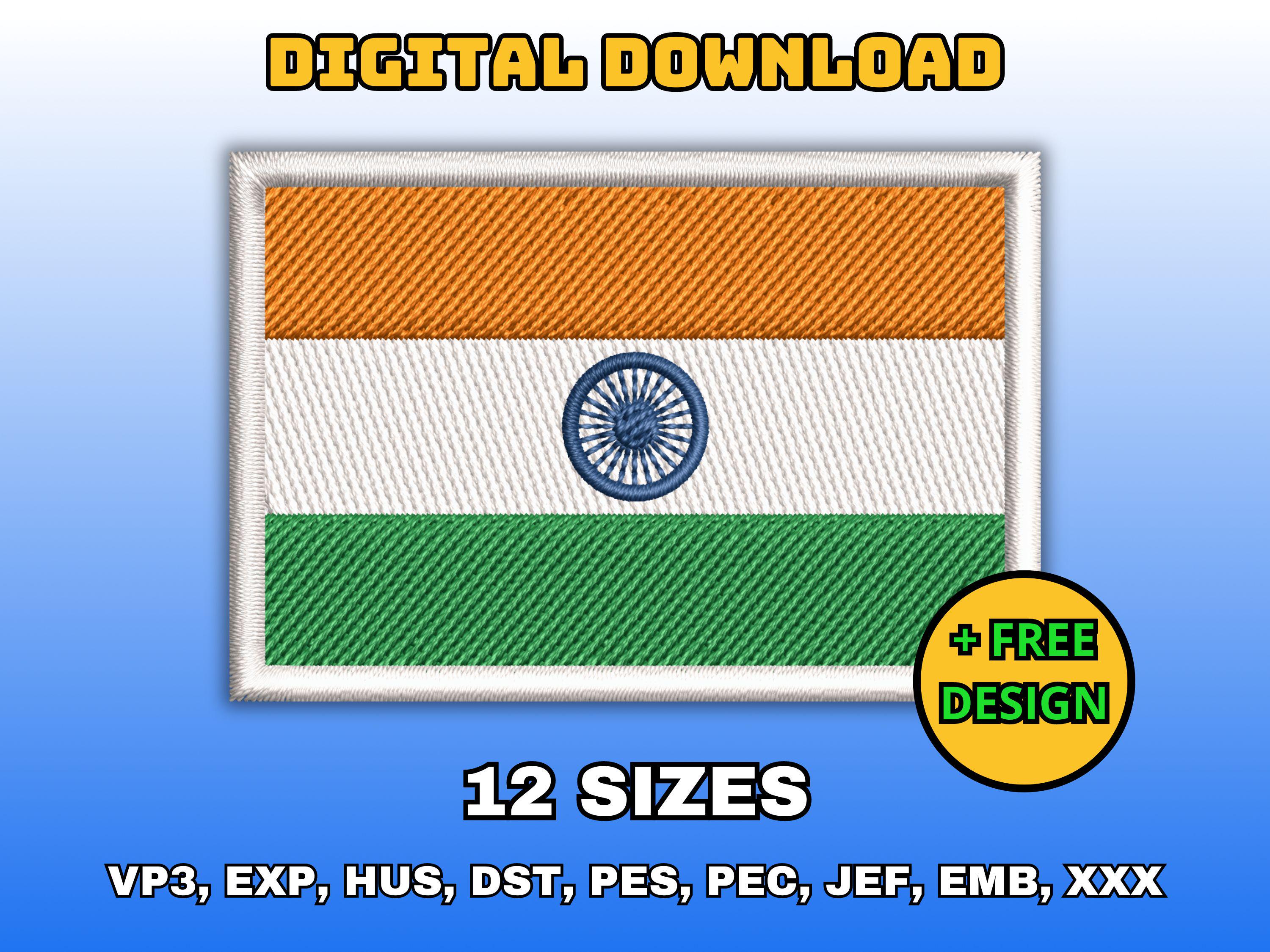 India Flag Embroidery Design, Digital Machine Embroidery Files, Indian ...