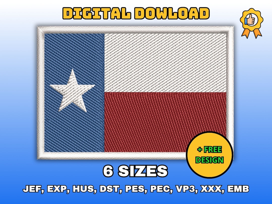 Texas Flag Embroidery Design, Digital Machine Embroidery Files, USA ...