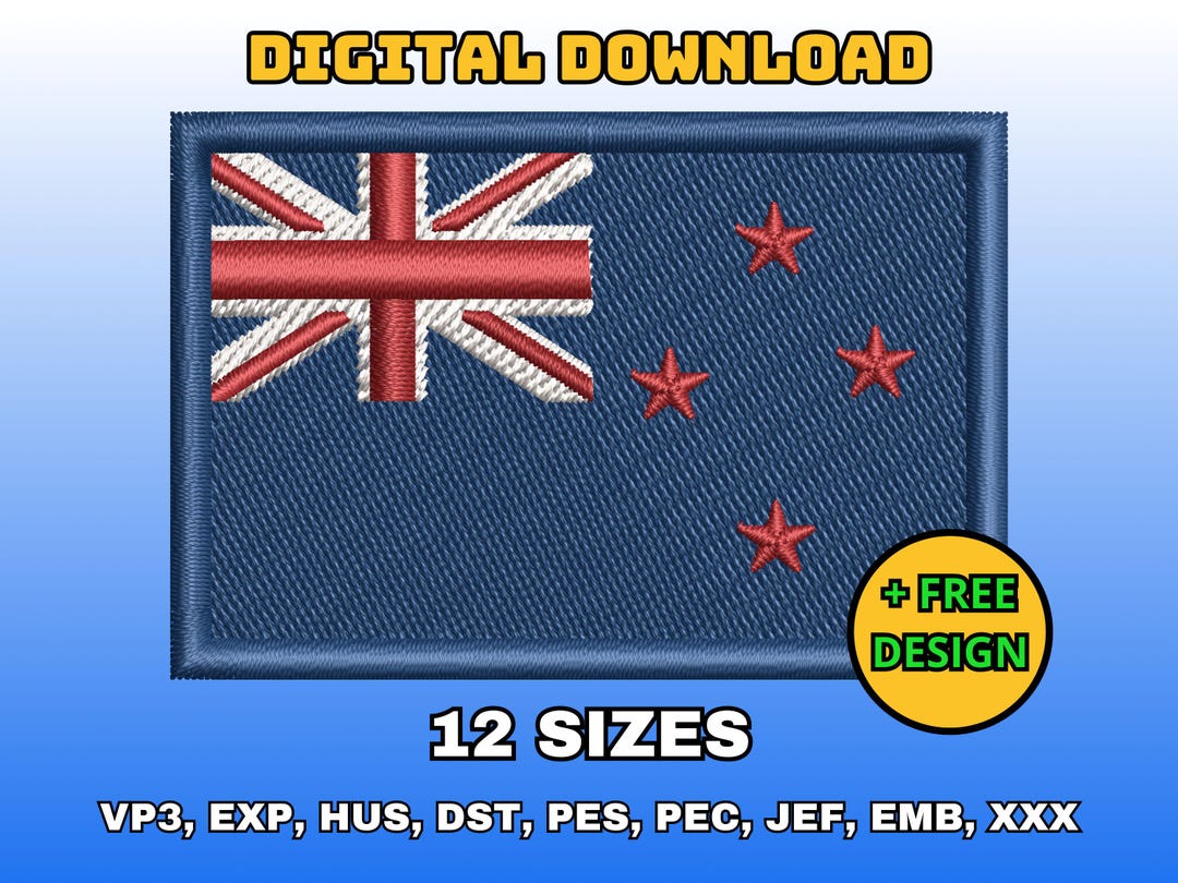 New Zealand Flag Embroidery Design, Digital Machine Embroidery File, Flag Embroidery Pattern ...