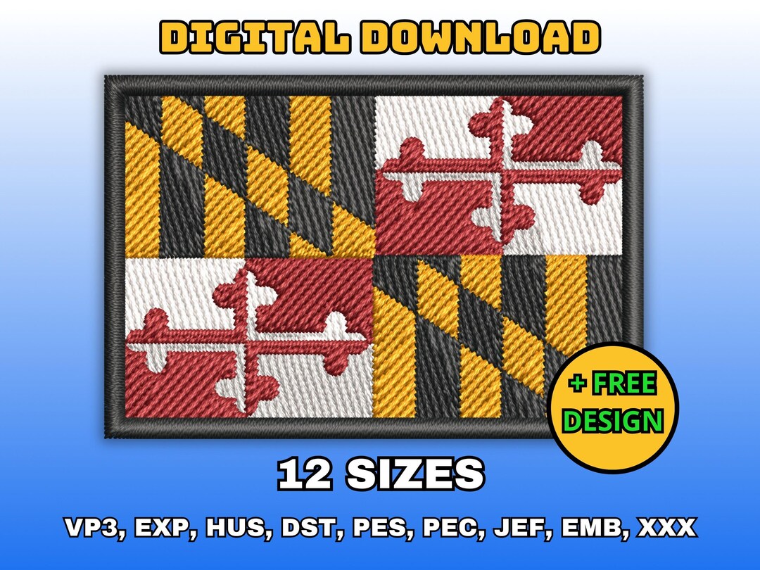 Maryland Flag Embroidery Design, Digital Machine Embroidery Files, USA ...