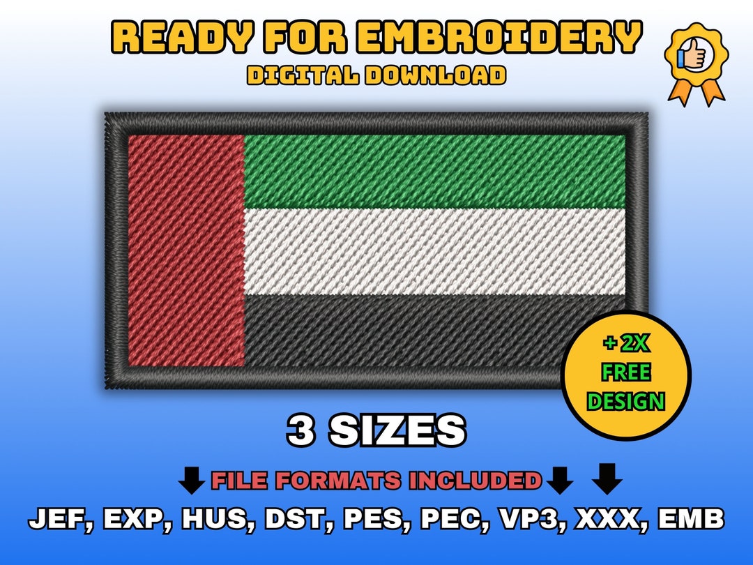United Arab Emirates Flag Digitized Embroidery Design, UAE Flag ...
