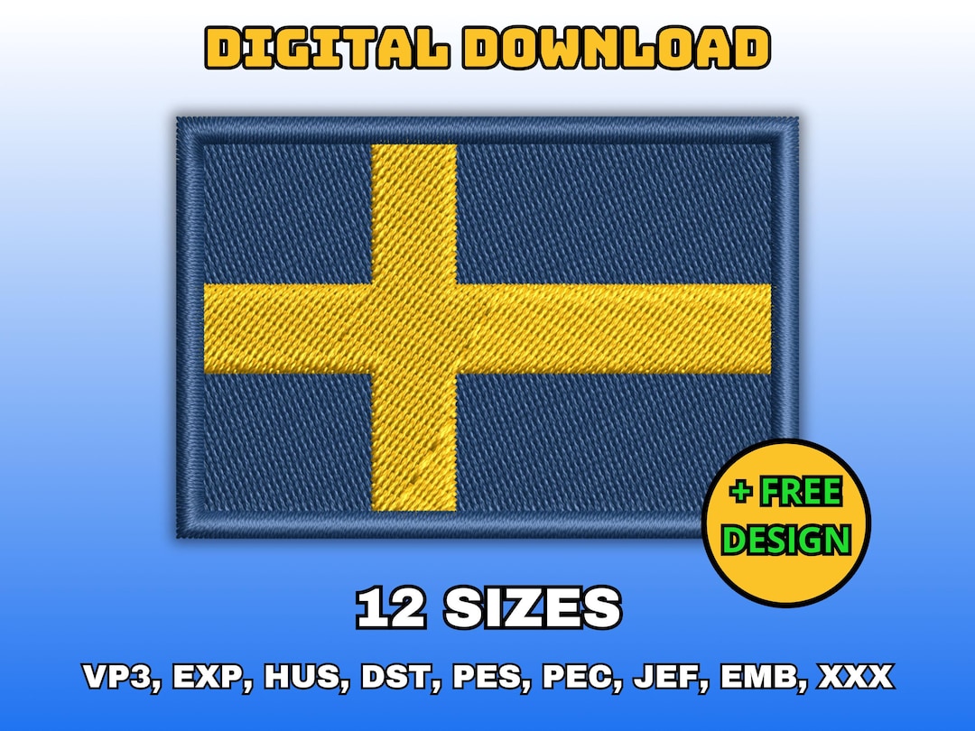 Sweden Flag Embroidery Design, Digital Machine Embroidery Files ...